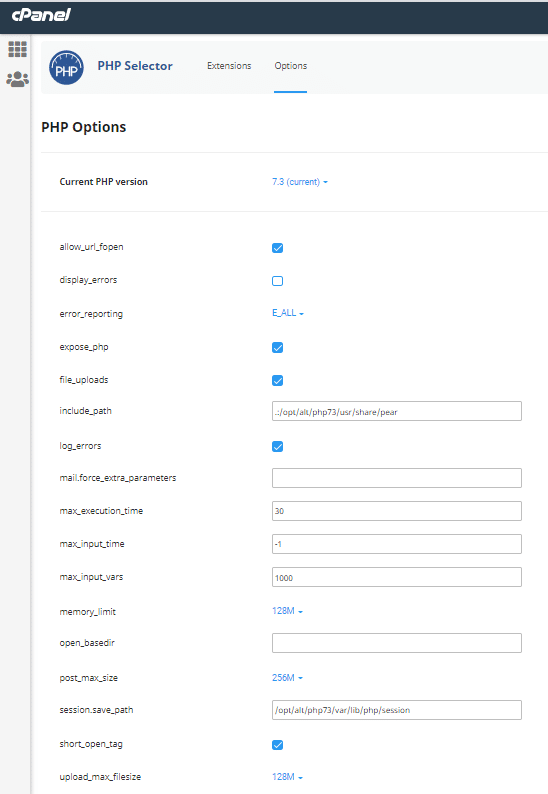 Change the php version using the php selector in cpanel