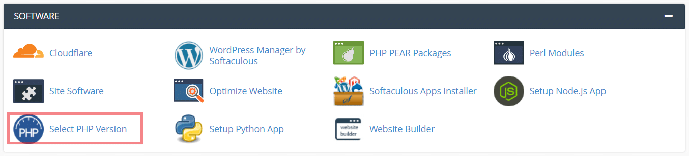 Change the php version using the php selector in cpanel Change the php version using the php selector in cpanel