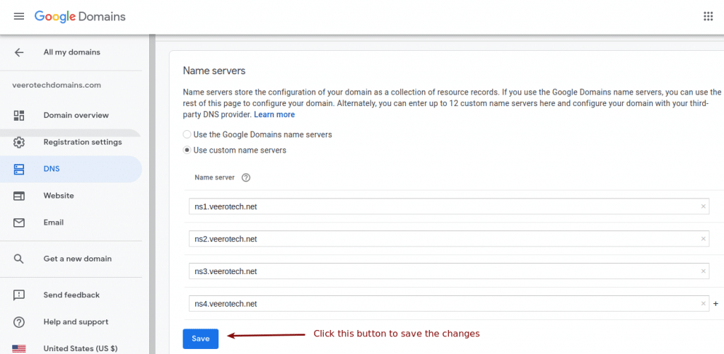 How to change nameservers at Google Domains - VeeroTech